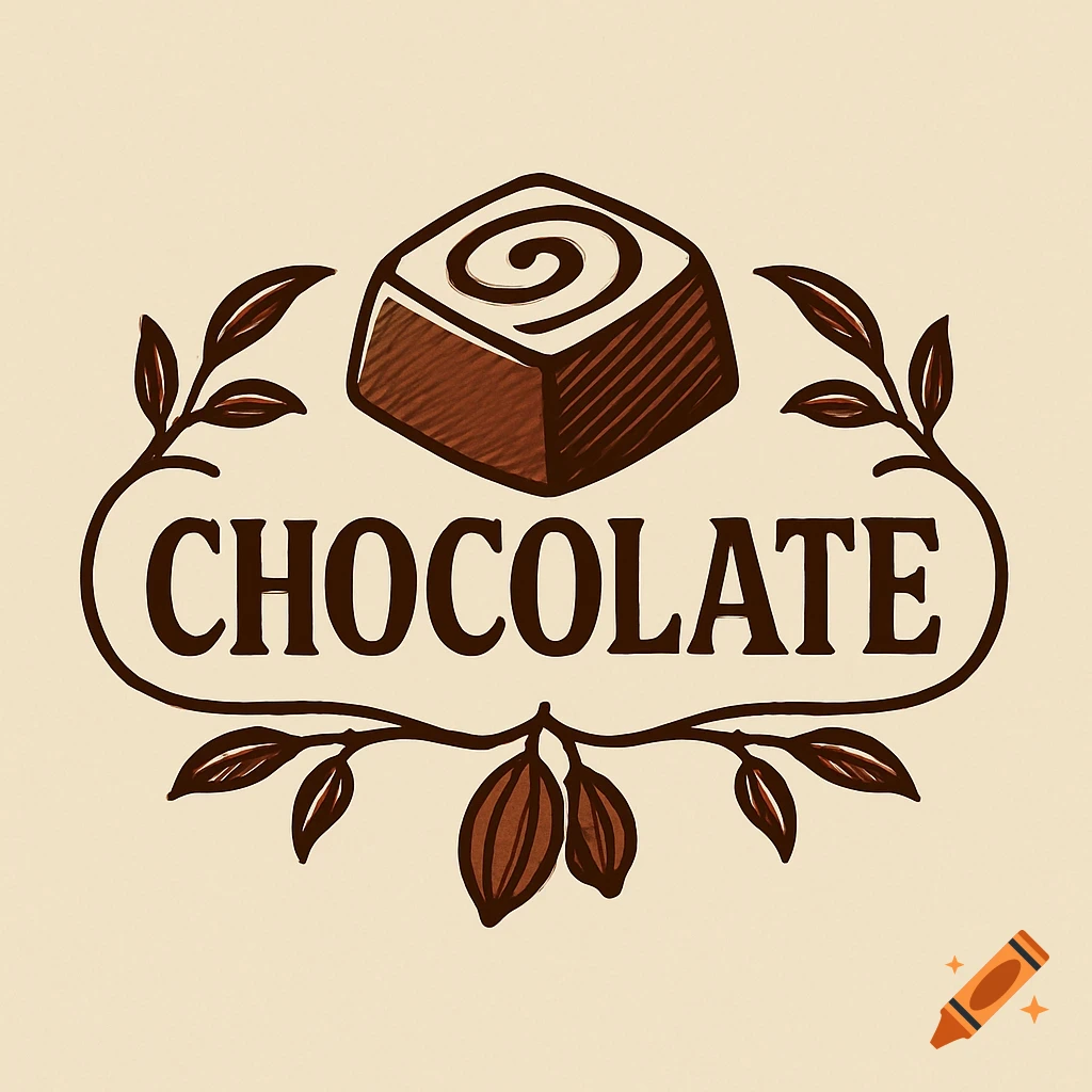 Logo design for a chocolate brand featuring a chocolate piece, leaves ...