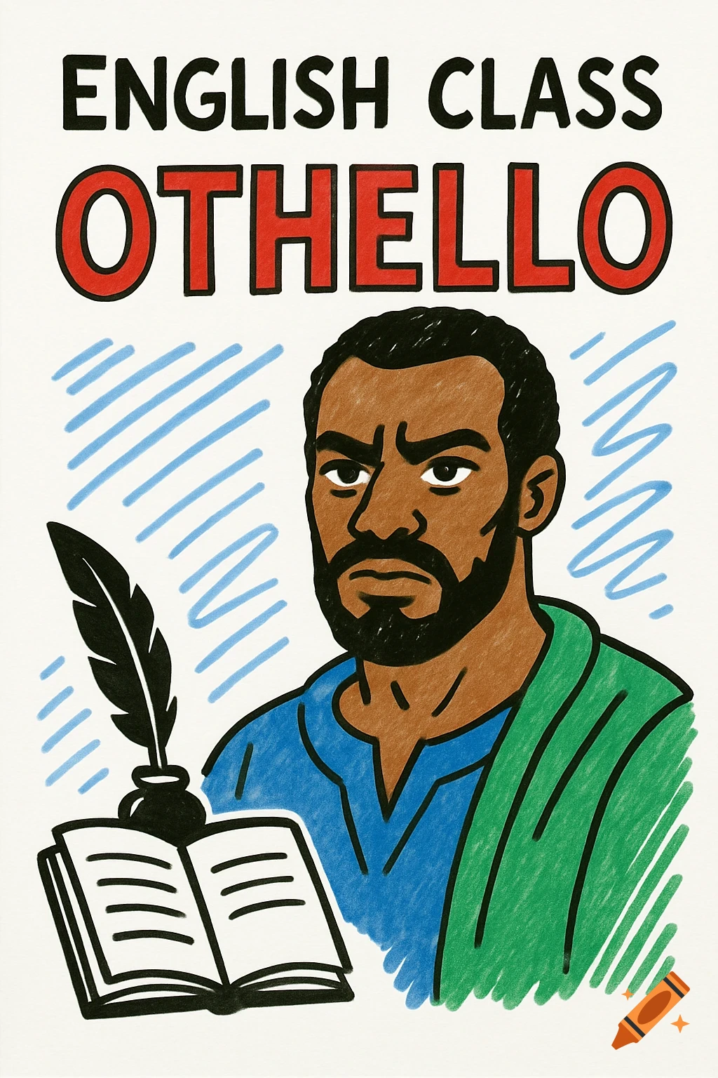 Illustrated poster for English class featuring Othello, a man with a ...