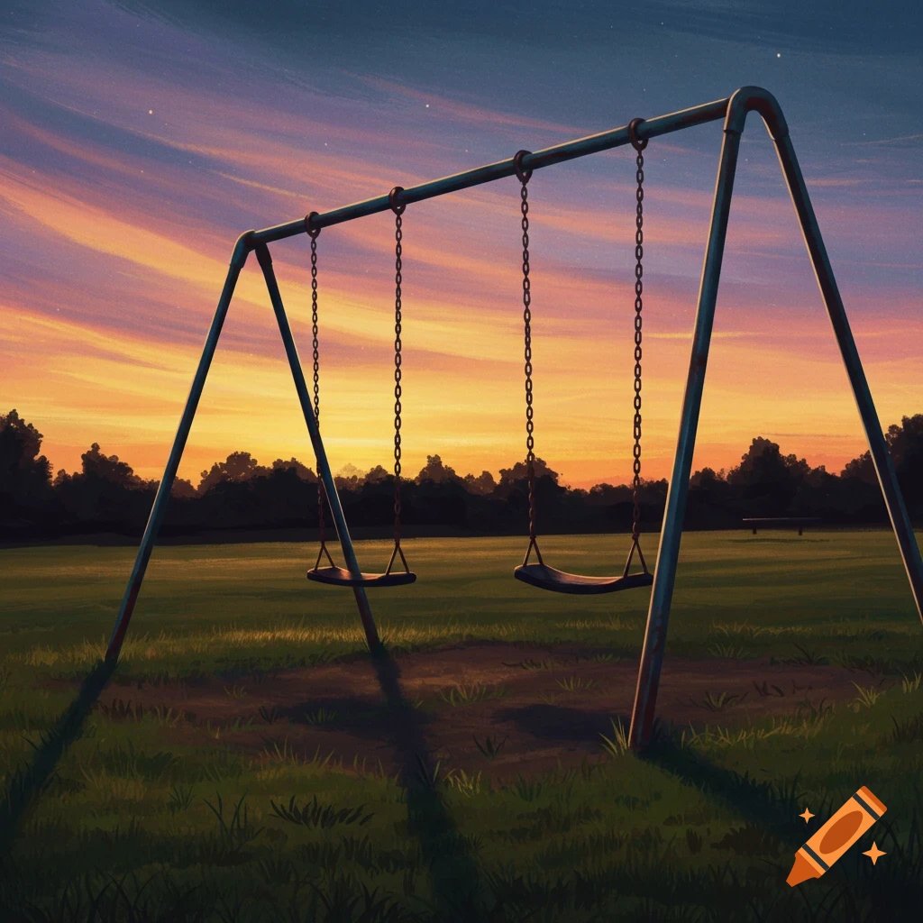 Empty swingset in a park at sunset. on Craiyon