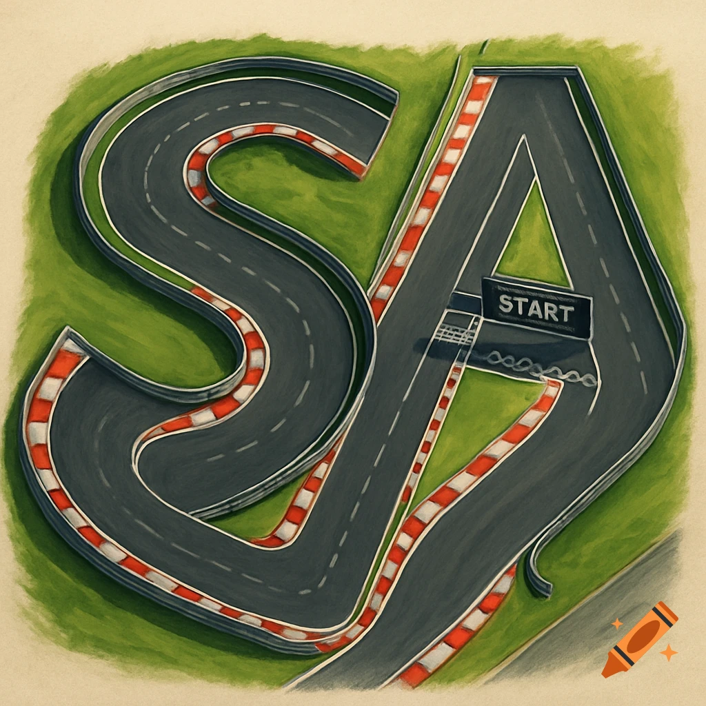 A race track is shaped like the letters S and A. on Craiyon