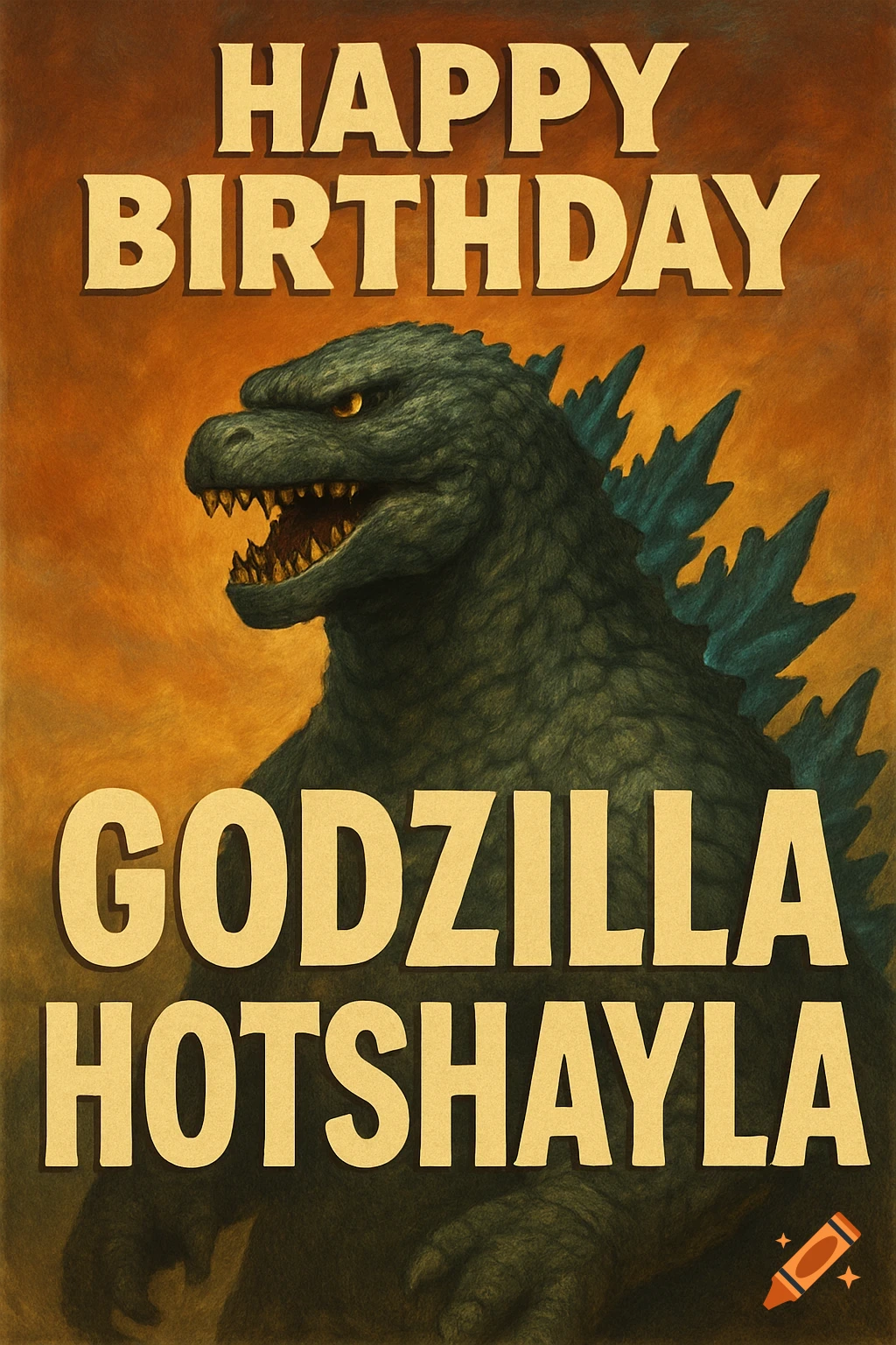 Godzilla monster on a birthday poster with text. on Craiyon