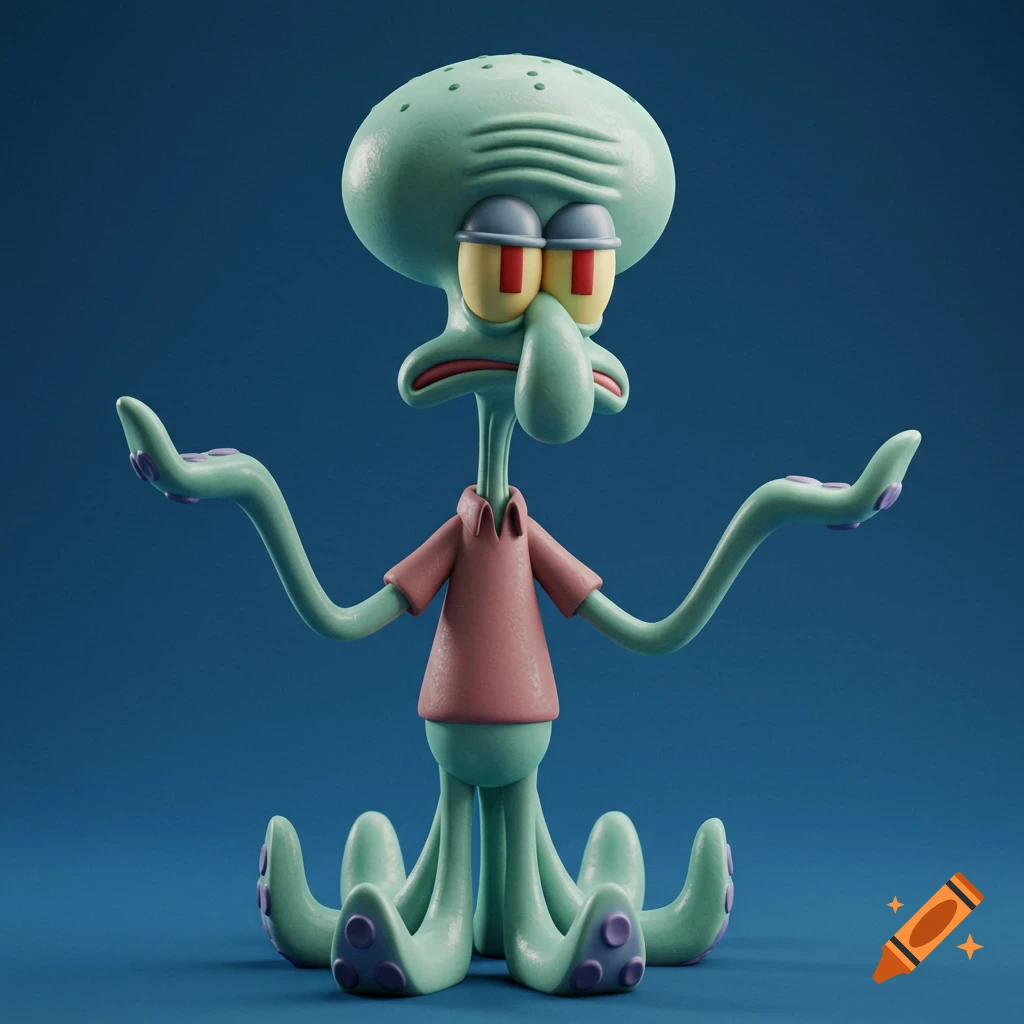 3D render of Squidward Tentacles shrugging. on Craiyon