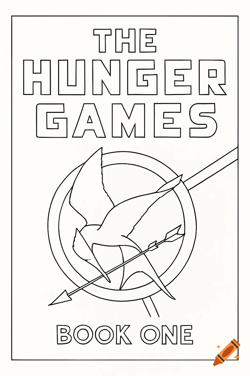 Black and white outline of The Hunger Games book cover with the ...