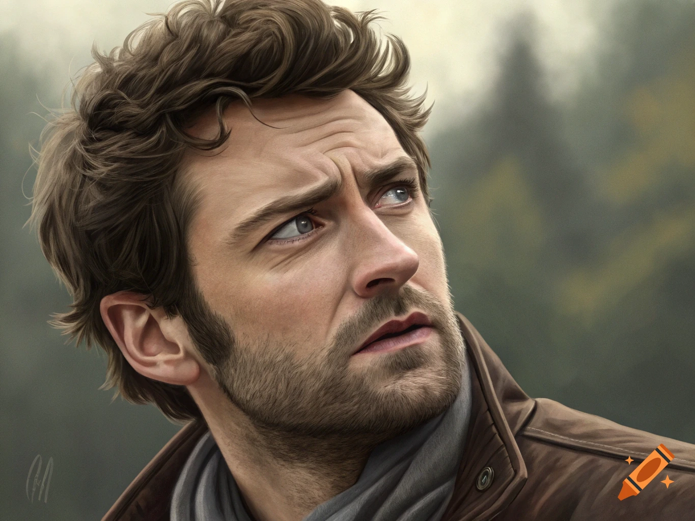 Close-up portrait of a man squinting, painted style. on Craiyon