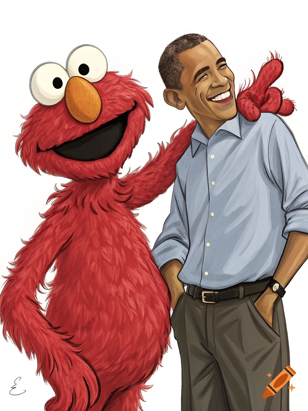 Cartoon illustration of Elmo with his arm around Barack Obama's ...