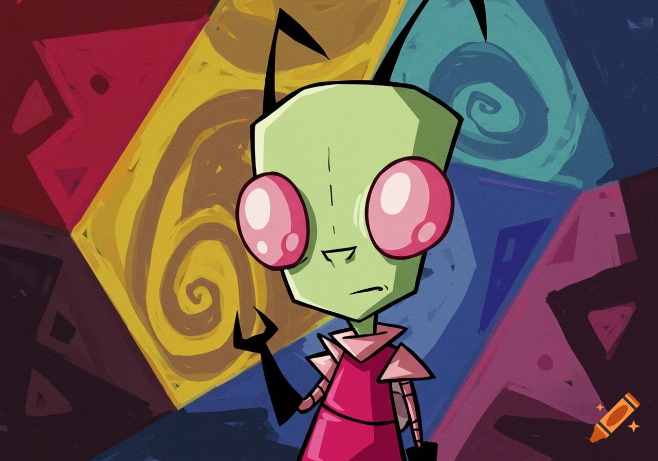 Invader Zim character in colorful geometric abstract art style. on Craiyon
