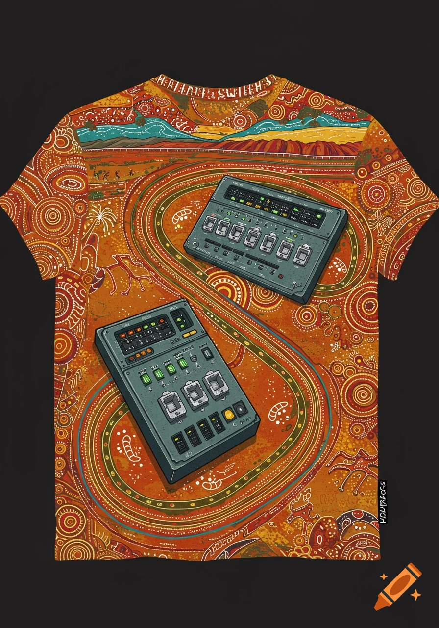 Graphic t-shirt design with Aboriginal art pattern, two network ...