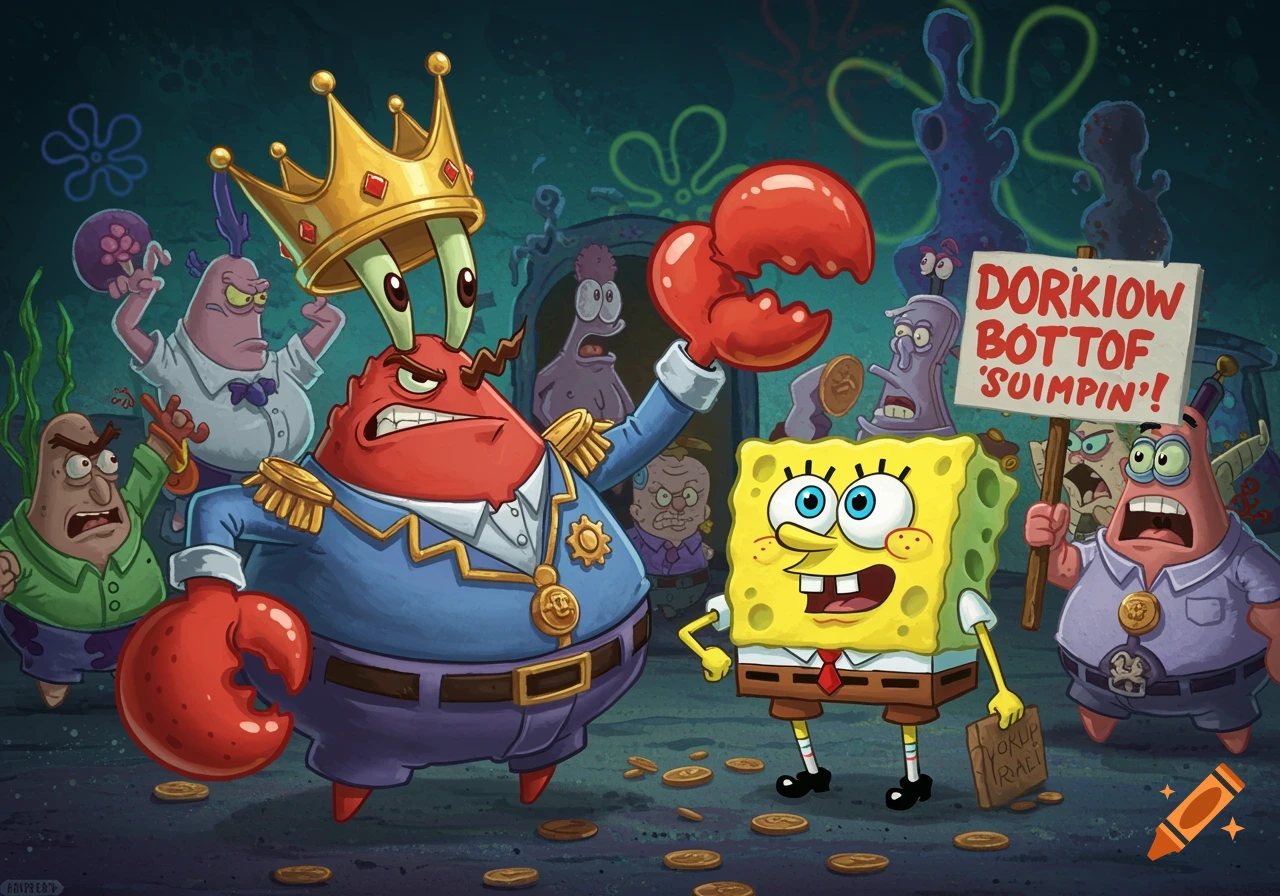 Mr. Krabs as king or president with Spongebob and other Bikini Bottom ...