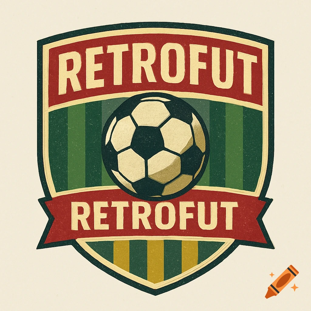 Retro style shield logo with "RETROFUT" text and a soccer ball. on Craiyon