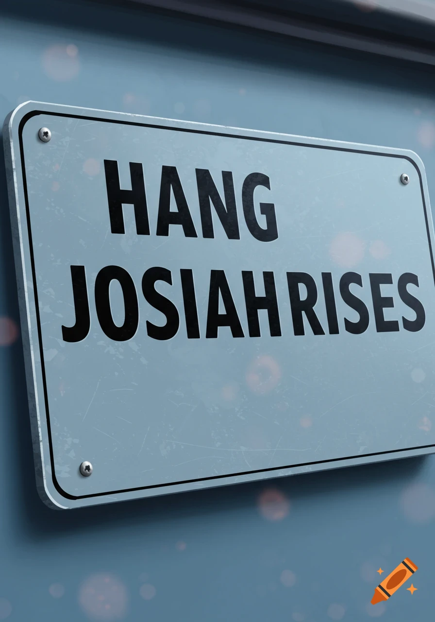 A metal sign with the text "HANG JOSIAH RISES". on Craiyon