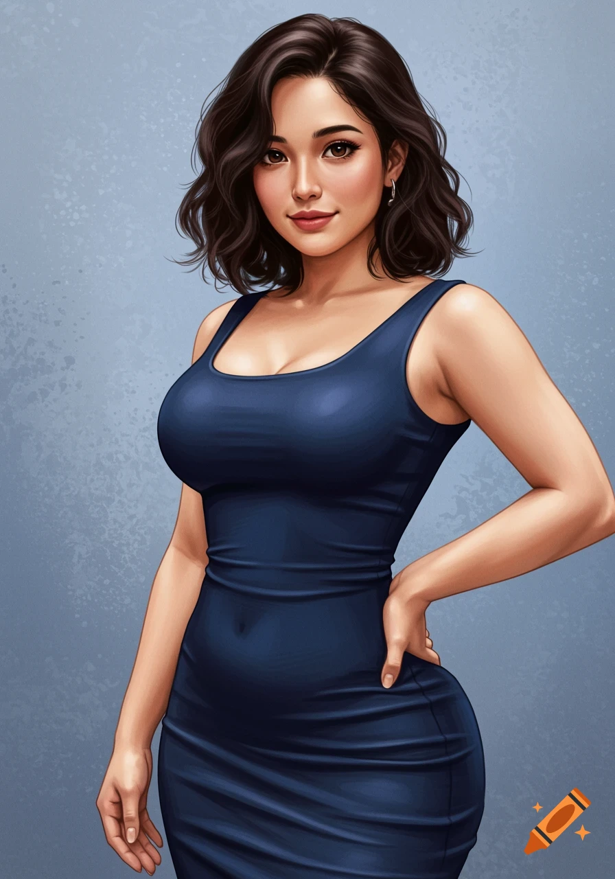 Realistic portrait of a woman in a blue dress, digital art. on Craiyon