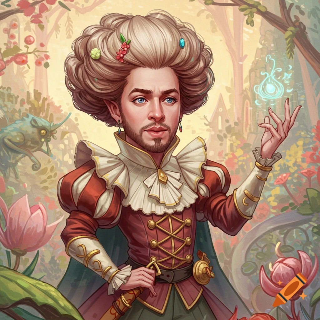 Fantasy portrait of an elf-like person in elaborate clothing holding ...
