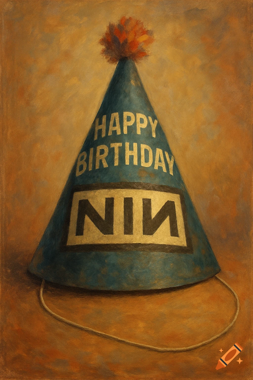 Blue party hat with HAPPY BIRTHDAY and NIN logo in a painted style. on ...