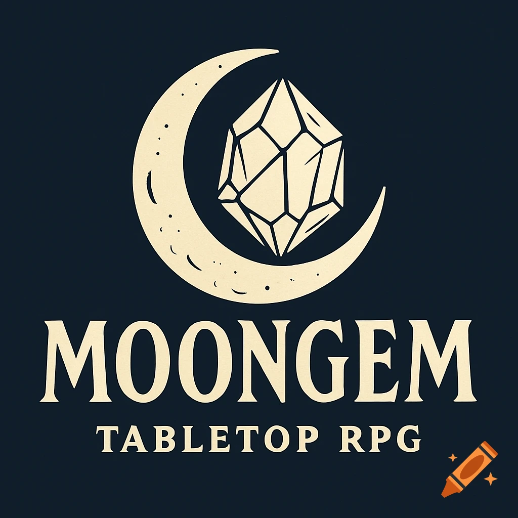 Logo for Moongem Tabletop RPG featuring a crescent moon and a ...