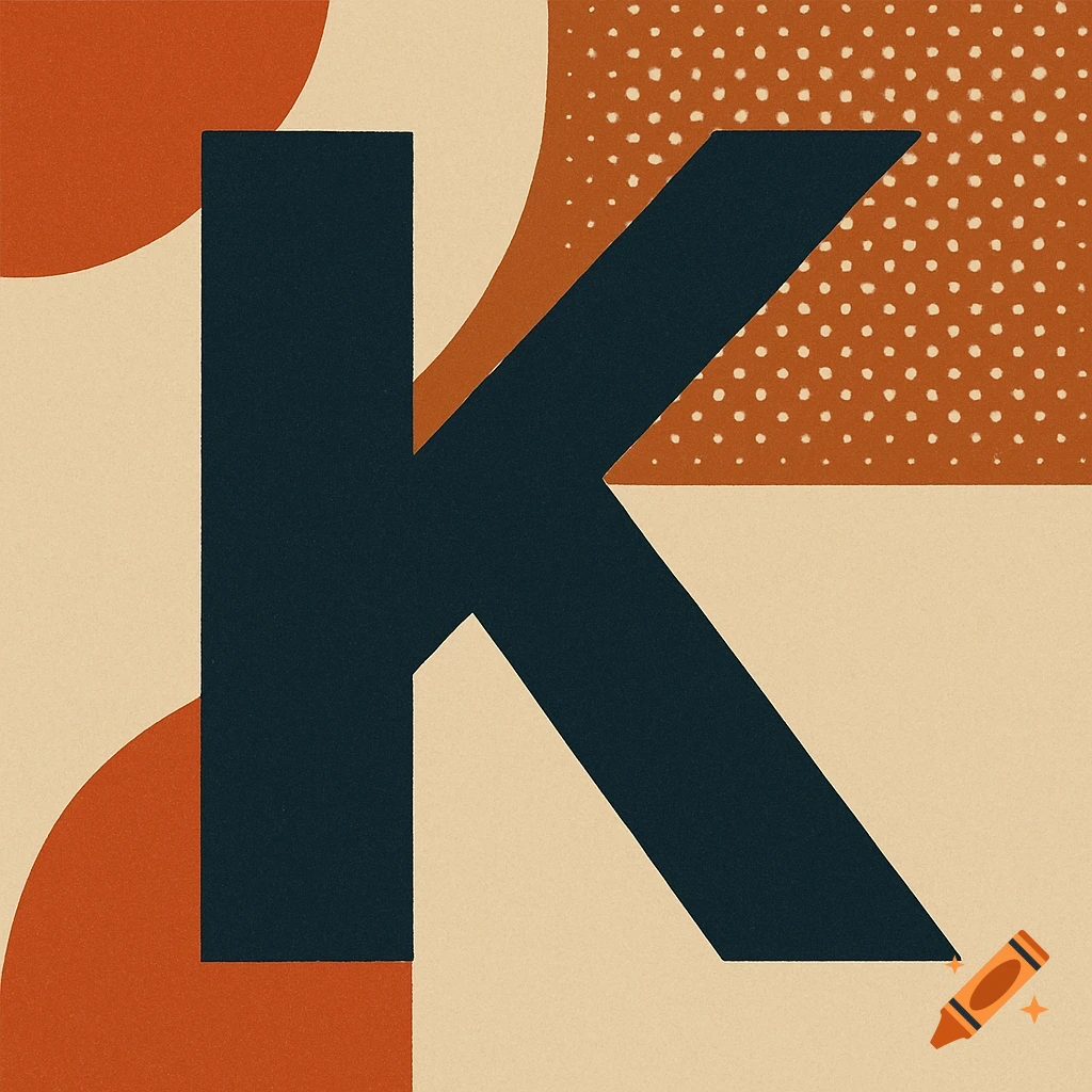 A stylized letter K graphic design with geometric shapes and patterns ...