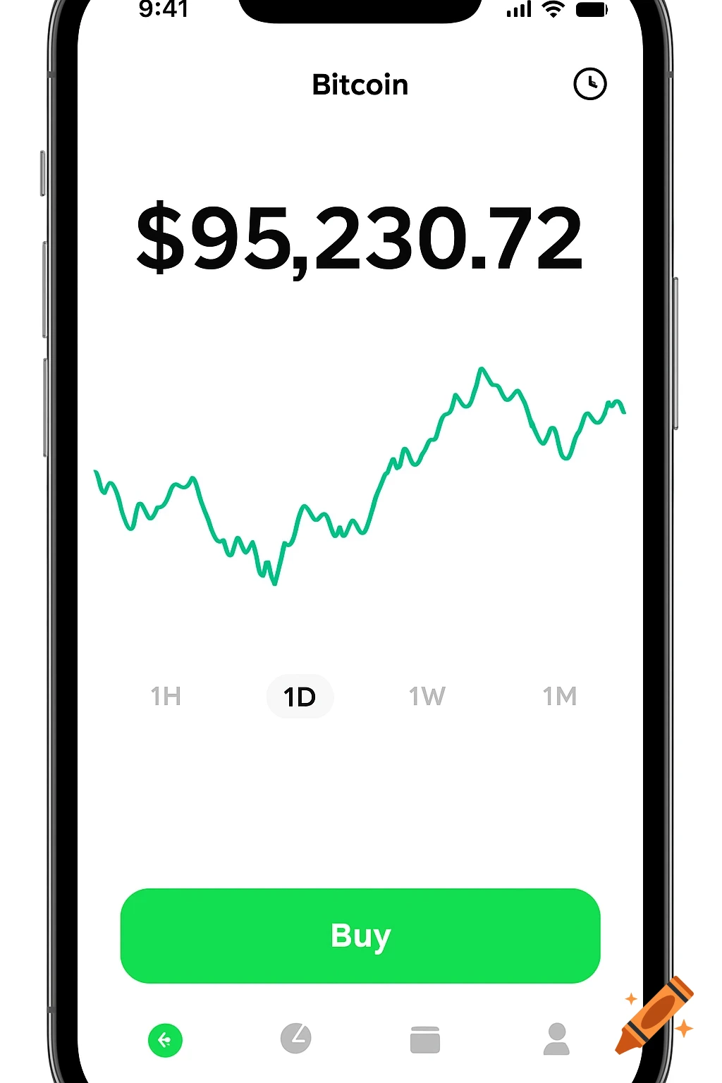 Phone screen displaying Bitcoin price chart and balance of $95,230.72 ...