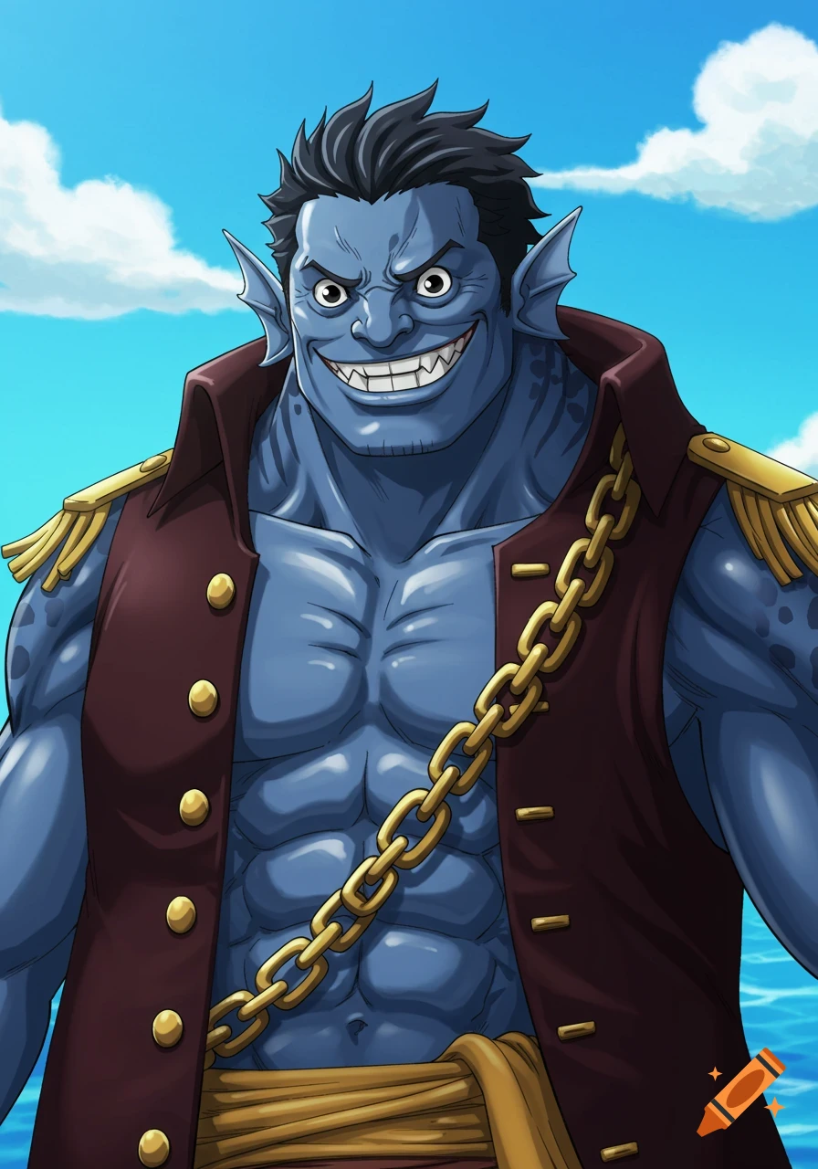 Anime portrait of a blue fishman pirate character with sharp teeth, a ...