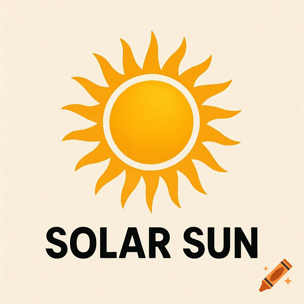 Logo of an orange sun with spiky rays above the text SOLAR SUN. on Craiyon