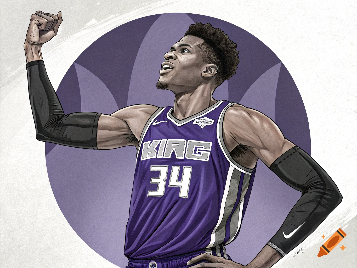 Illustration of a basketball player in a purple jersey flexing his ...
