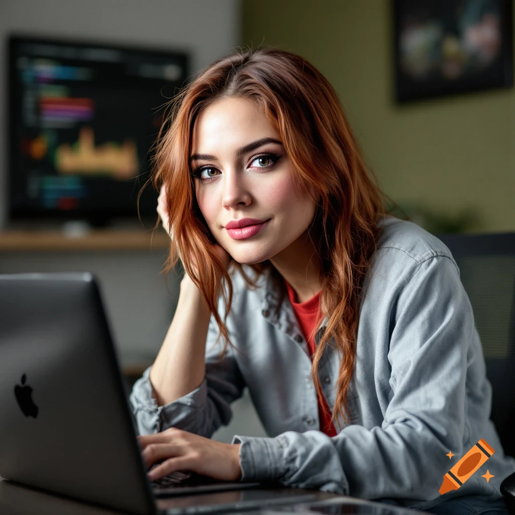 Photorealistic portrait of a woman programmer working on a laptop. on Craiyon