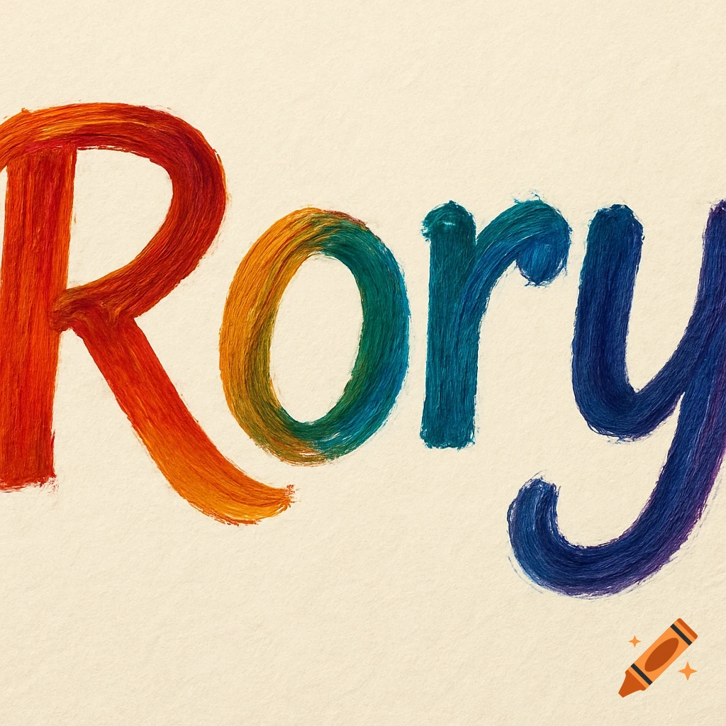 The name Rory written in colorful, textured brushstrokes. on Craiyon