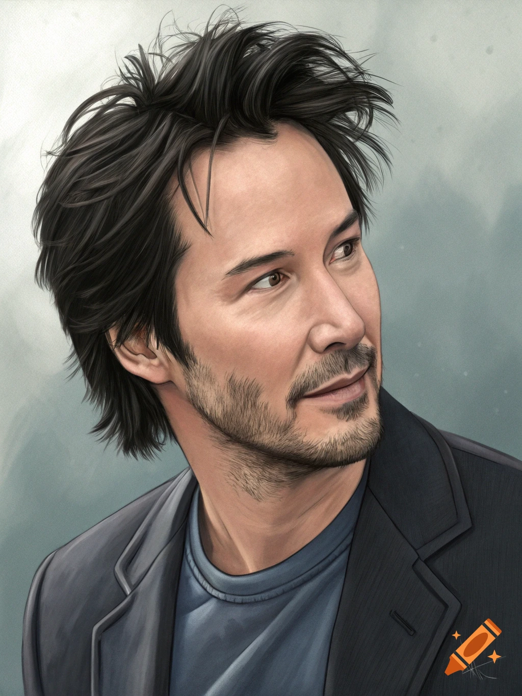 Digital painting portrait of actor Keanu Reeves looking to the side. on ...