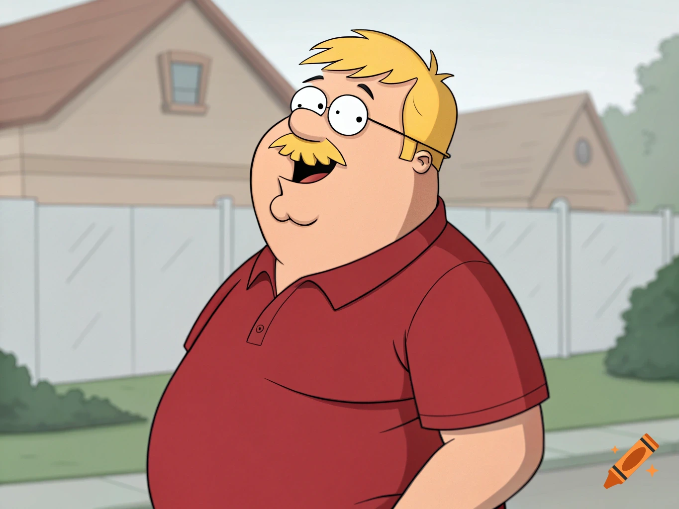 A cartoon character resembling Peter Griffin with blond hair and a ...