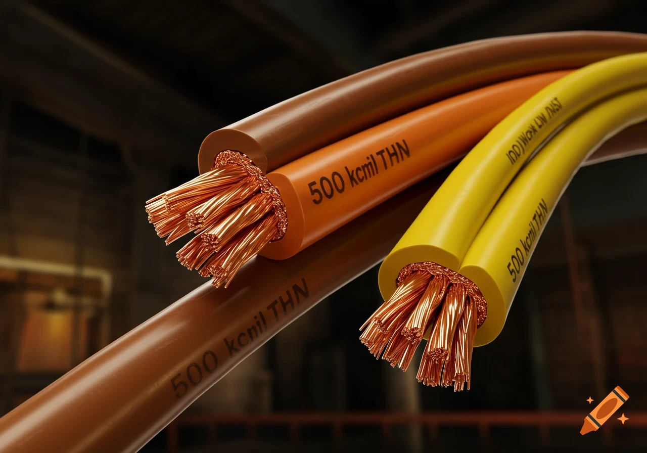 Close-up view of brown, orange, and yellow electrical wires showing ...