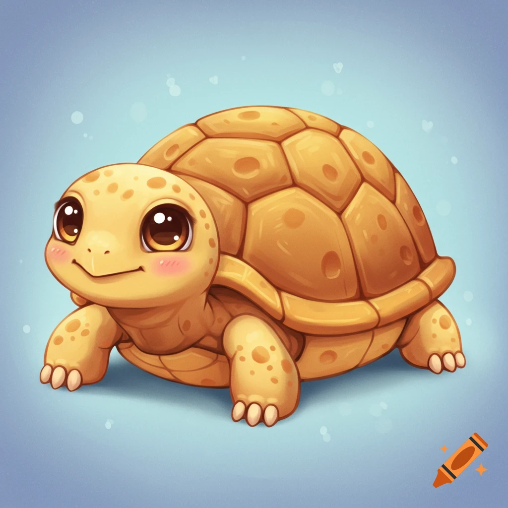 A cute cartoon turtle with large eyes and blushing cheeks. on Craiyon