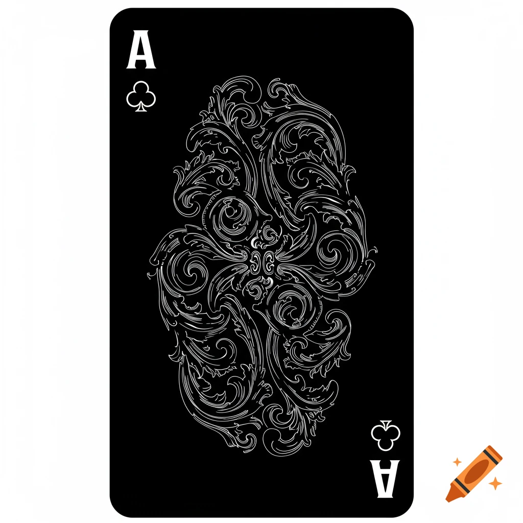Black playing card back with an ornate white Victorian-style design and ...