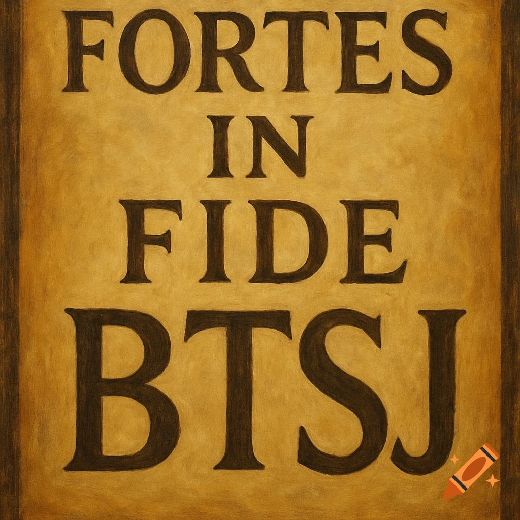 Text reading FORTES IN FIDE BTSJ on a textured golden background. on ...