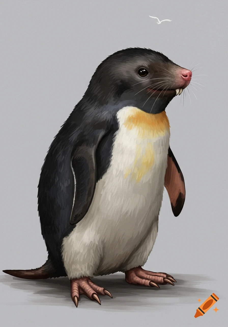 Illustration of a mole rat and penguin hybrid creature on Craiyon