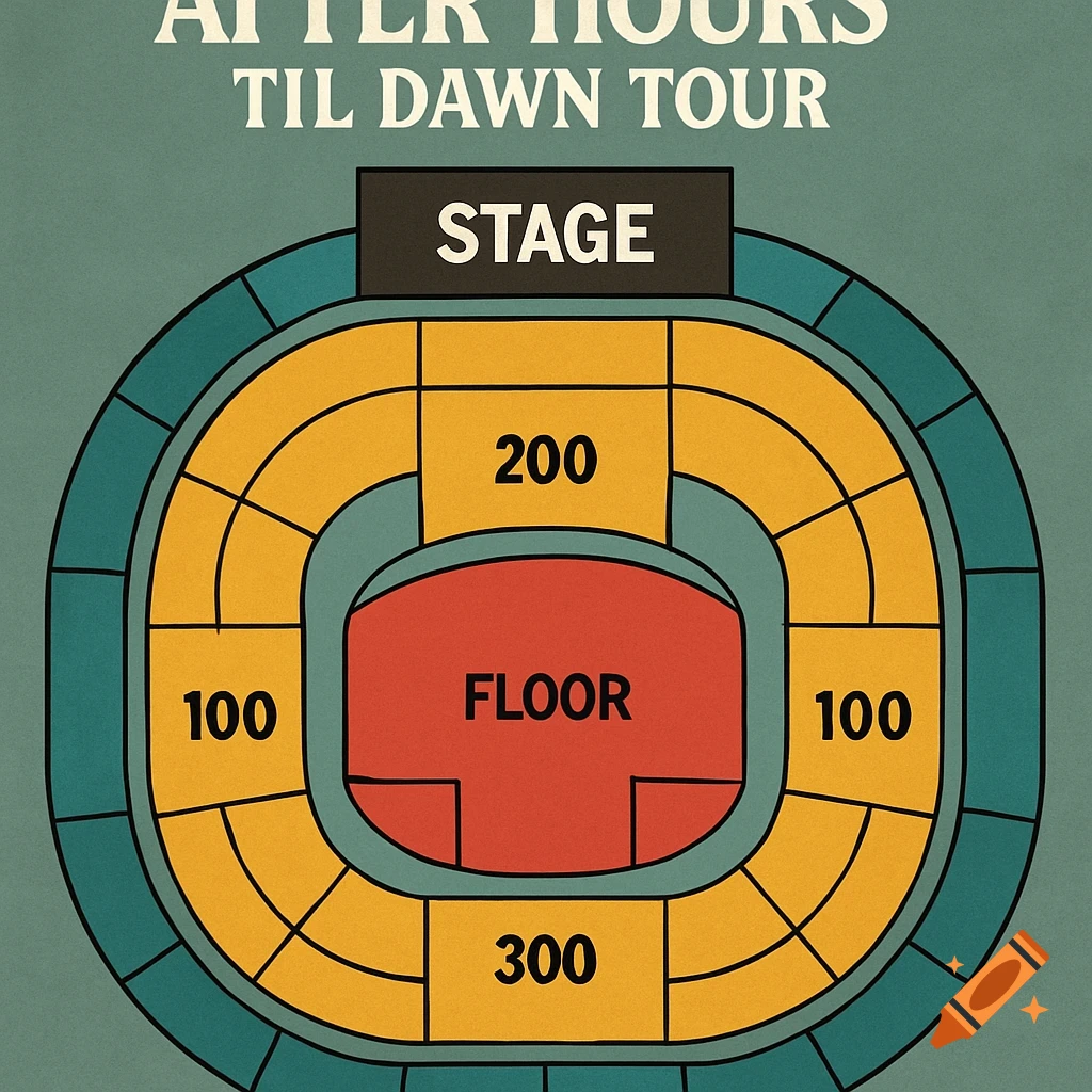 A stylized diagram of a concert arena seating chart for the After Hours ...