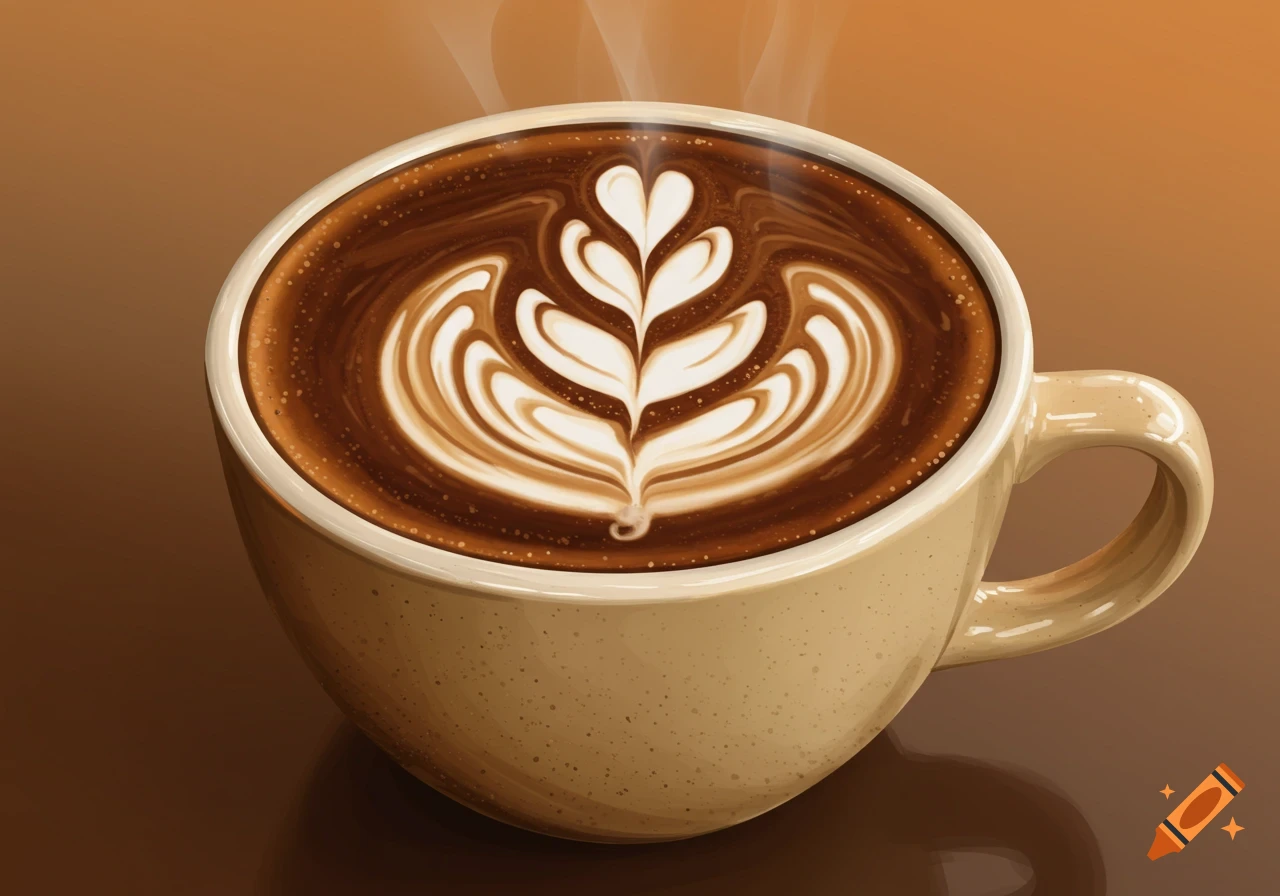 Digital illustration of a cup of coffee with detailed latte art. on Craiyon
