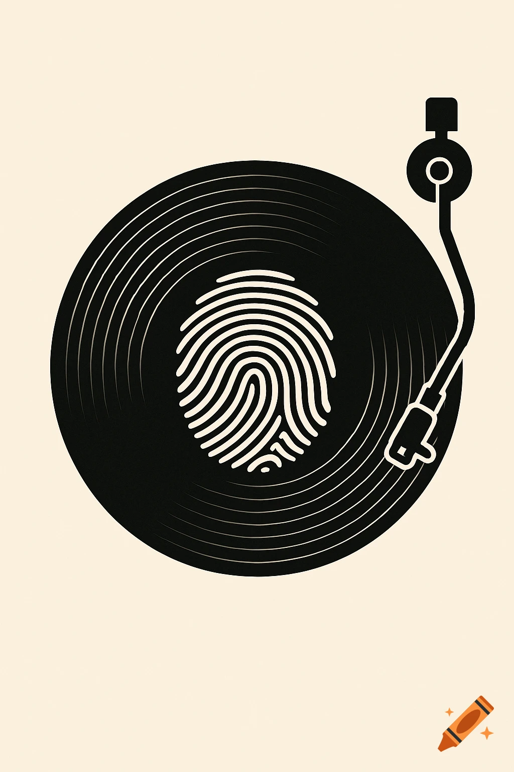 A minimalist illustration of a vinyl record with a fingerprint pattern ...