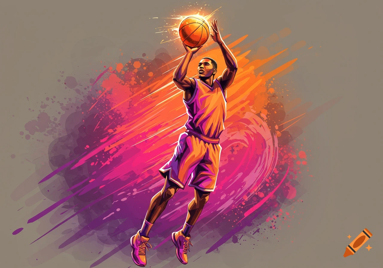 Abstract illustration of a basketball player shooting the ball in a ...