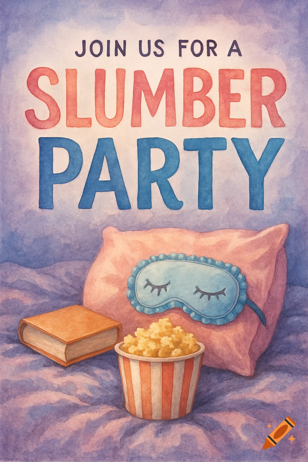 Watercolor illustration for a slumber party invitation with text ...