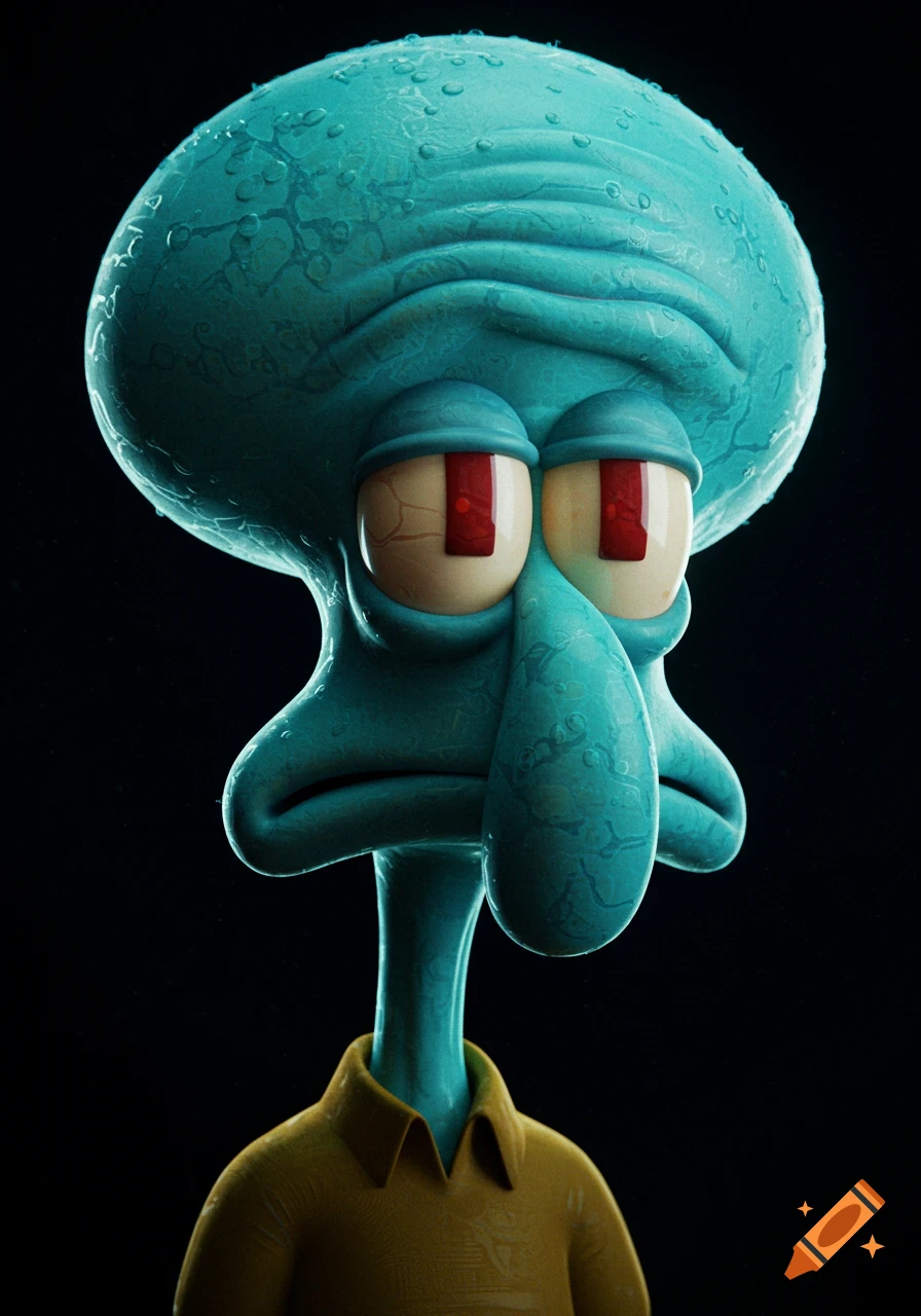 A detailed 3D render of Squidward from Spongebob Squarepants. on Craiyon