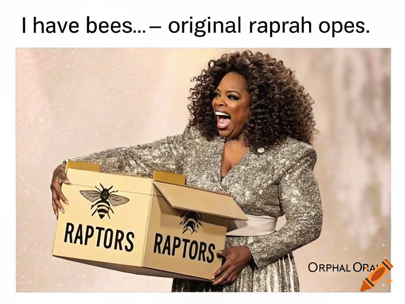 Oprah Winfrey excitedly holds a box with bee illustrations and the word ...