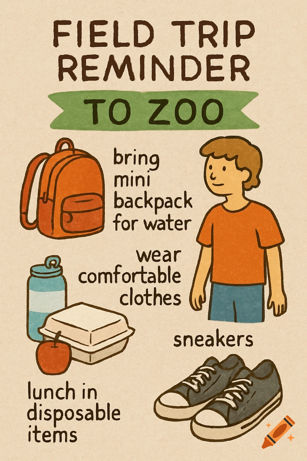 An illustration of a zoo field trip reminder poster with a child ...