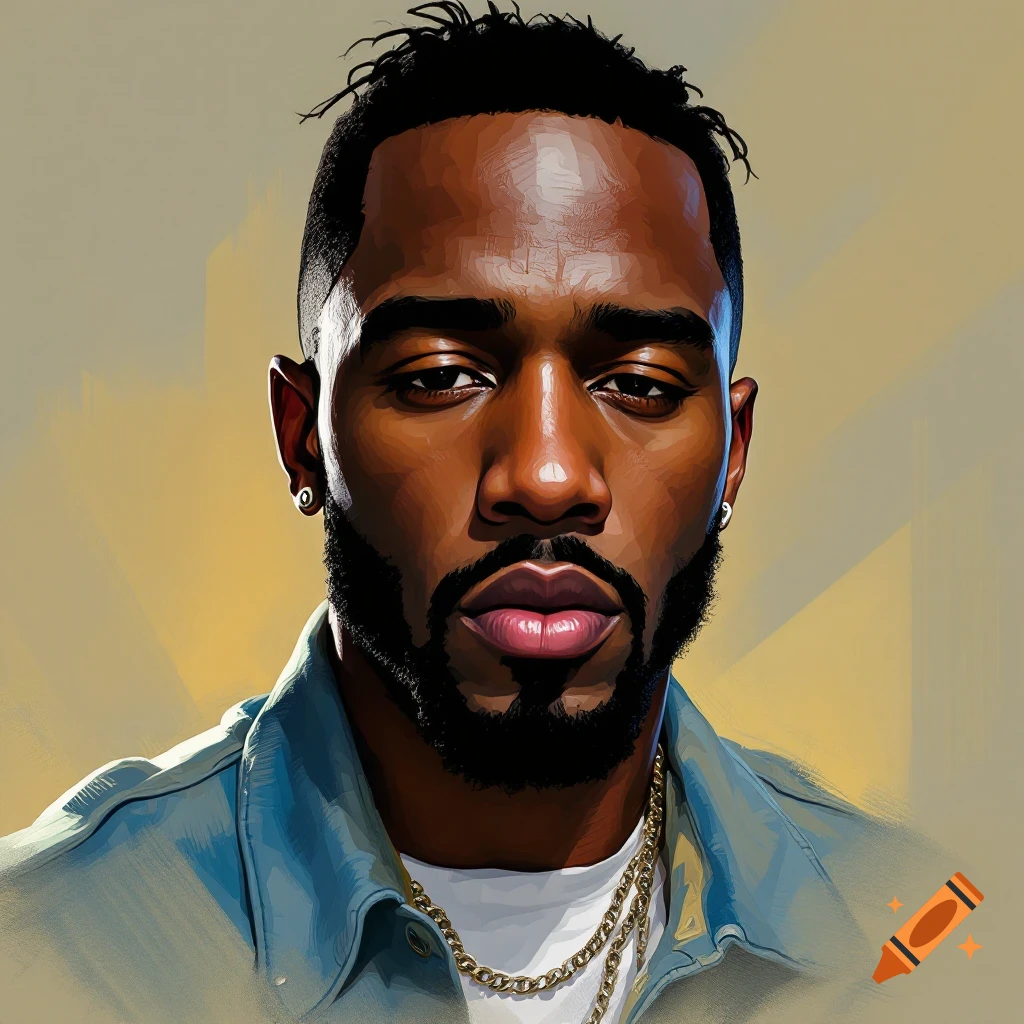 Stylized digital painting portrait of a man with a beard and gold ...