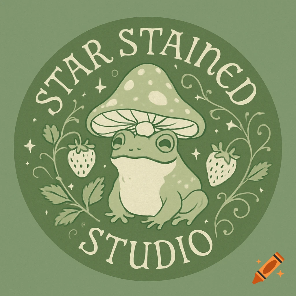 Cottagecore illustration logo of a frog wearing a mushroom hat with ...