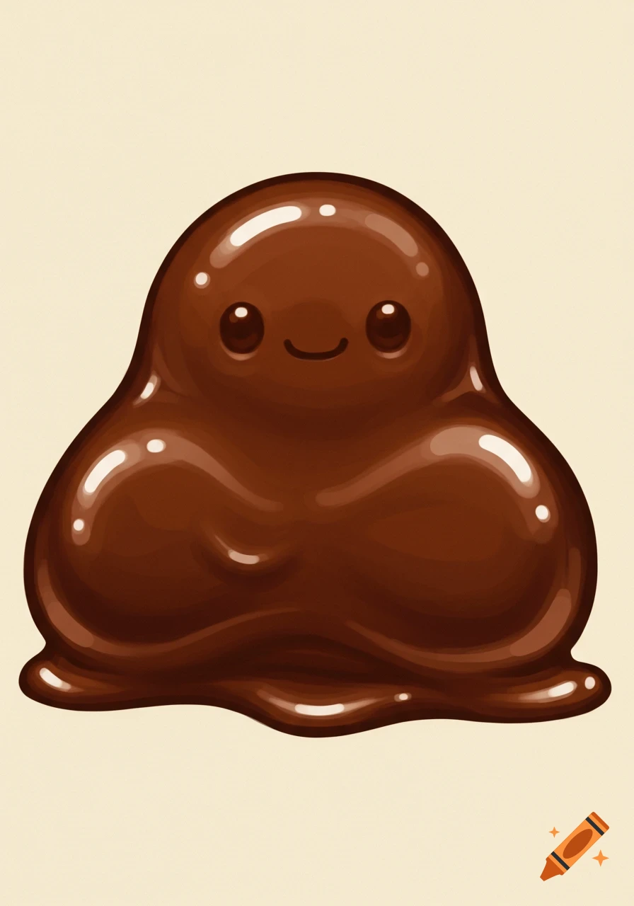 Cartoon chocolate blob character with a smiling face. on Craiyon