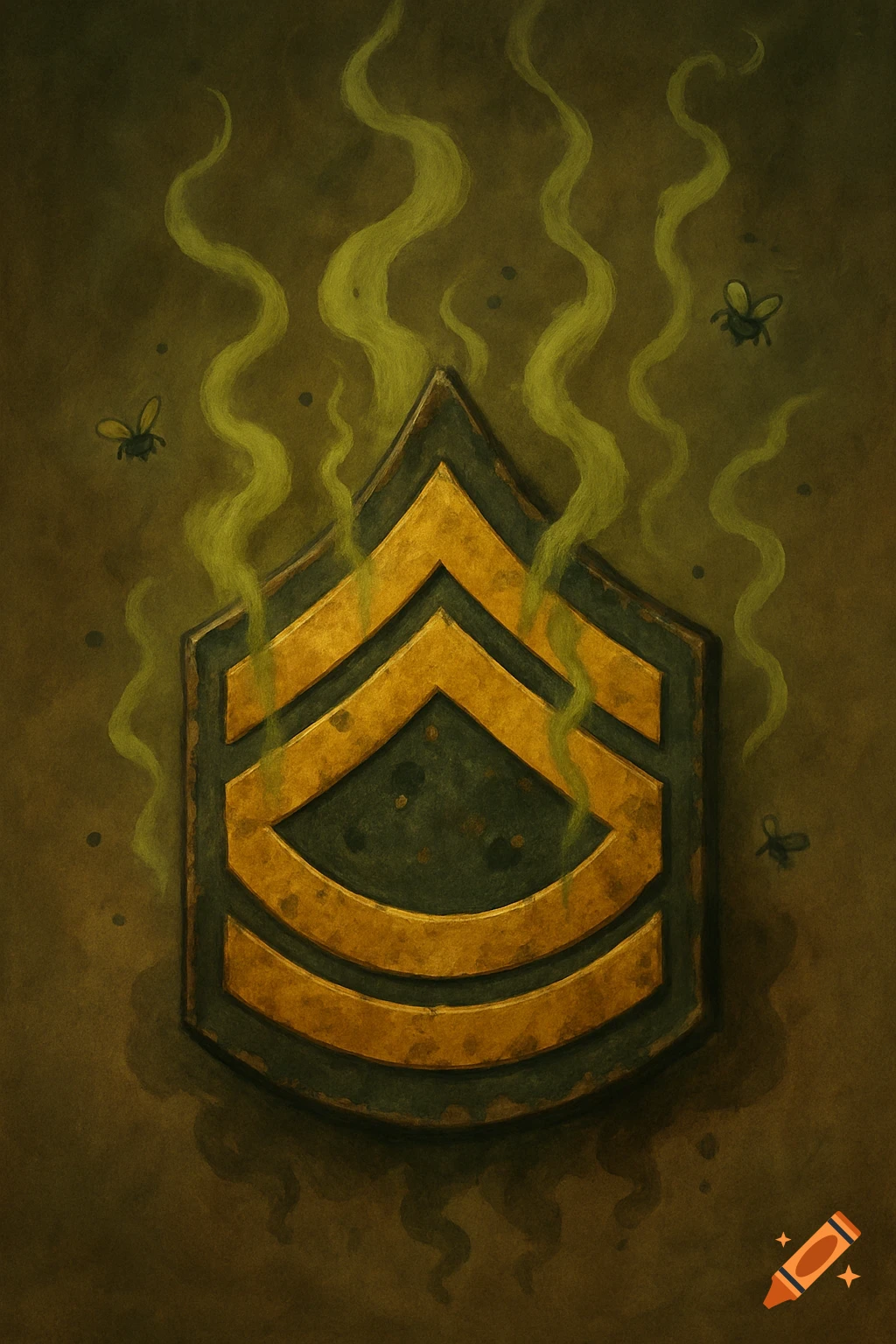 Stylized illustration of a dirty sergeant rank insignia with green ...