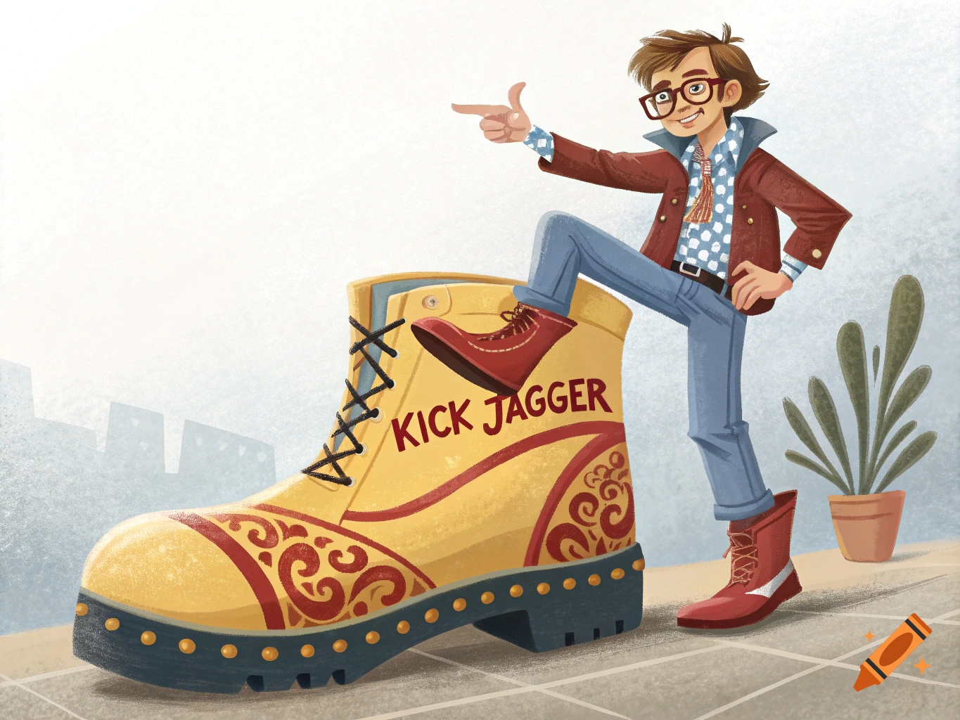 Cartoon illustration of a person standing on a giant boot labeled 'KICK ...