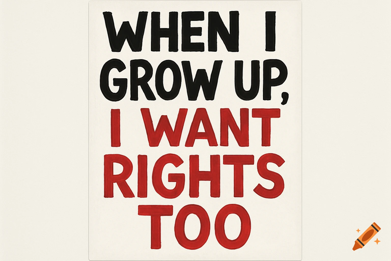 White poster with the text "When I Grow Up, I Want Rights Too" in black ...