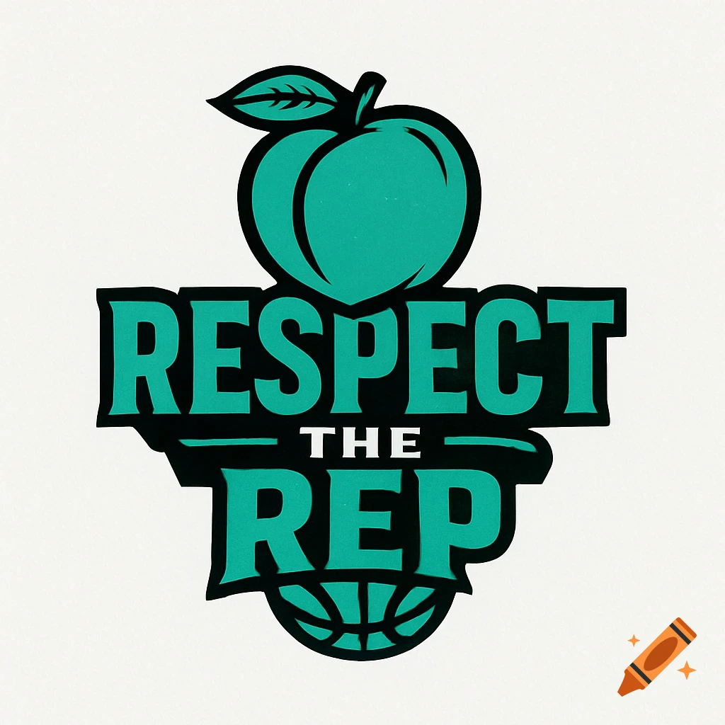 Teal and black logo for 'Respect the Rep' with a peach and basketball ...