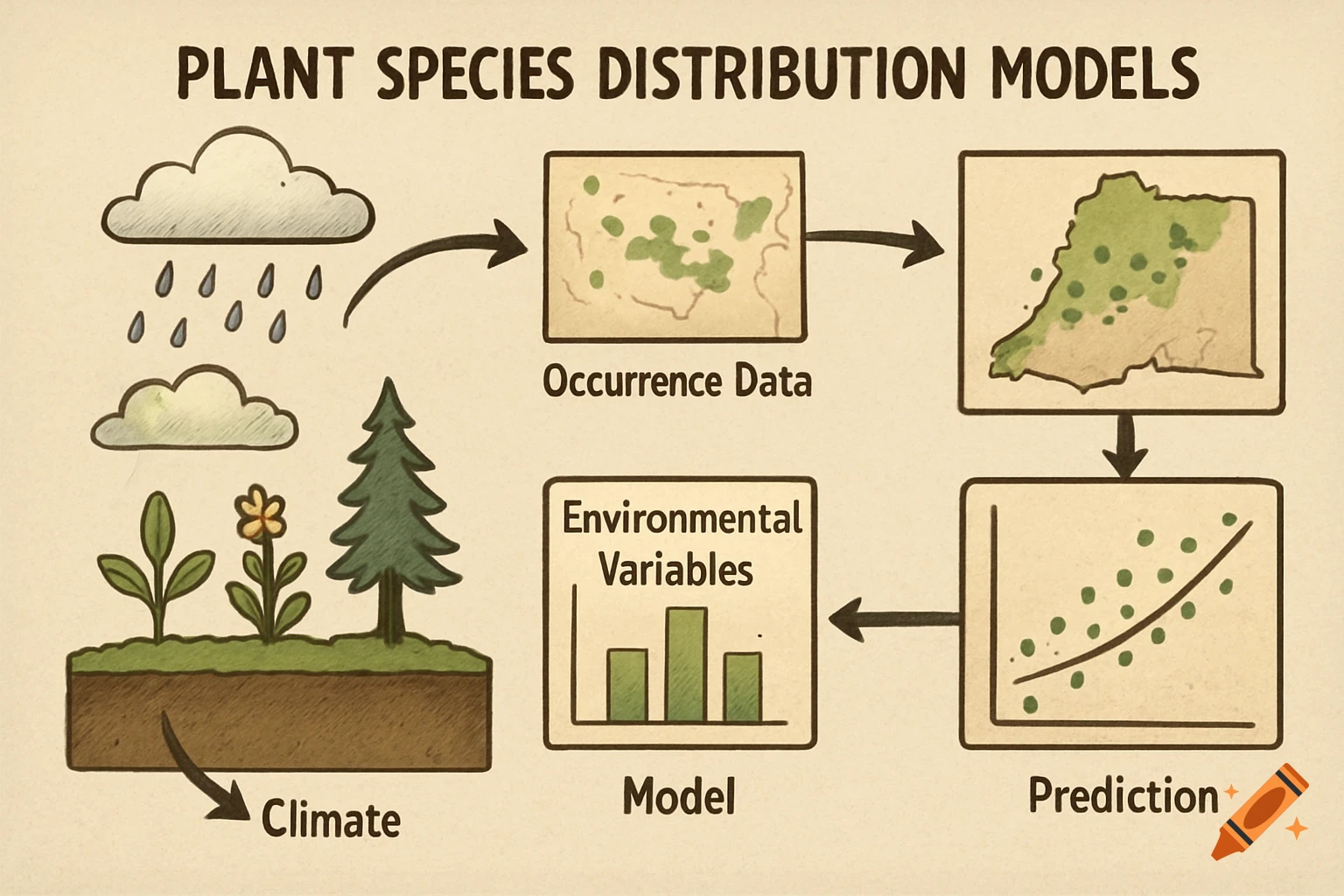 Diagram illustrating plant species distribution models, showing climate ...