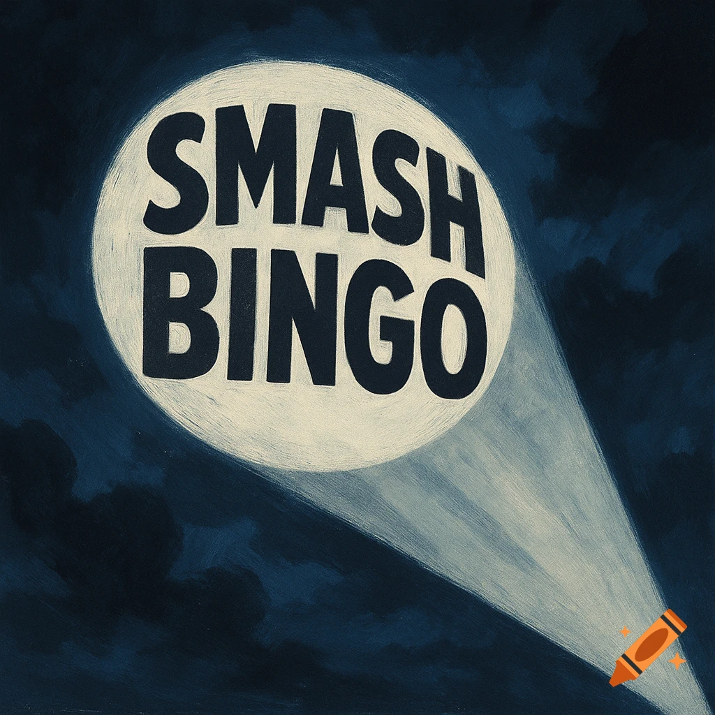The words SMASH BINGO in a spotlight like the Bat-Signal in a painted ...