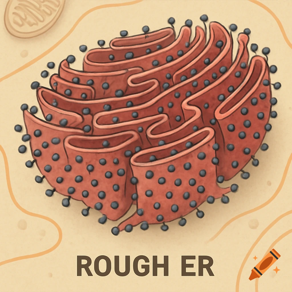 Illustration of the Rough ER organelle with ribosomes. on Craiyon